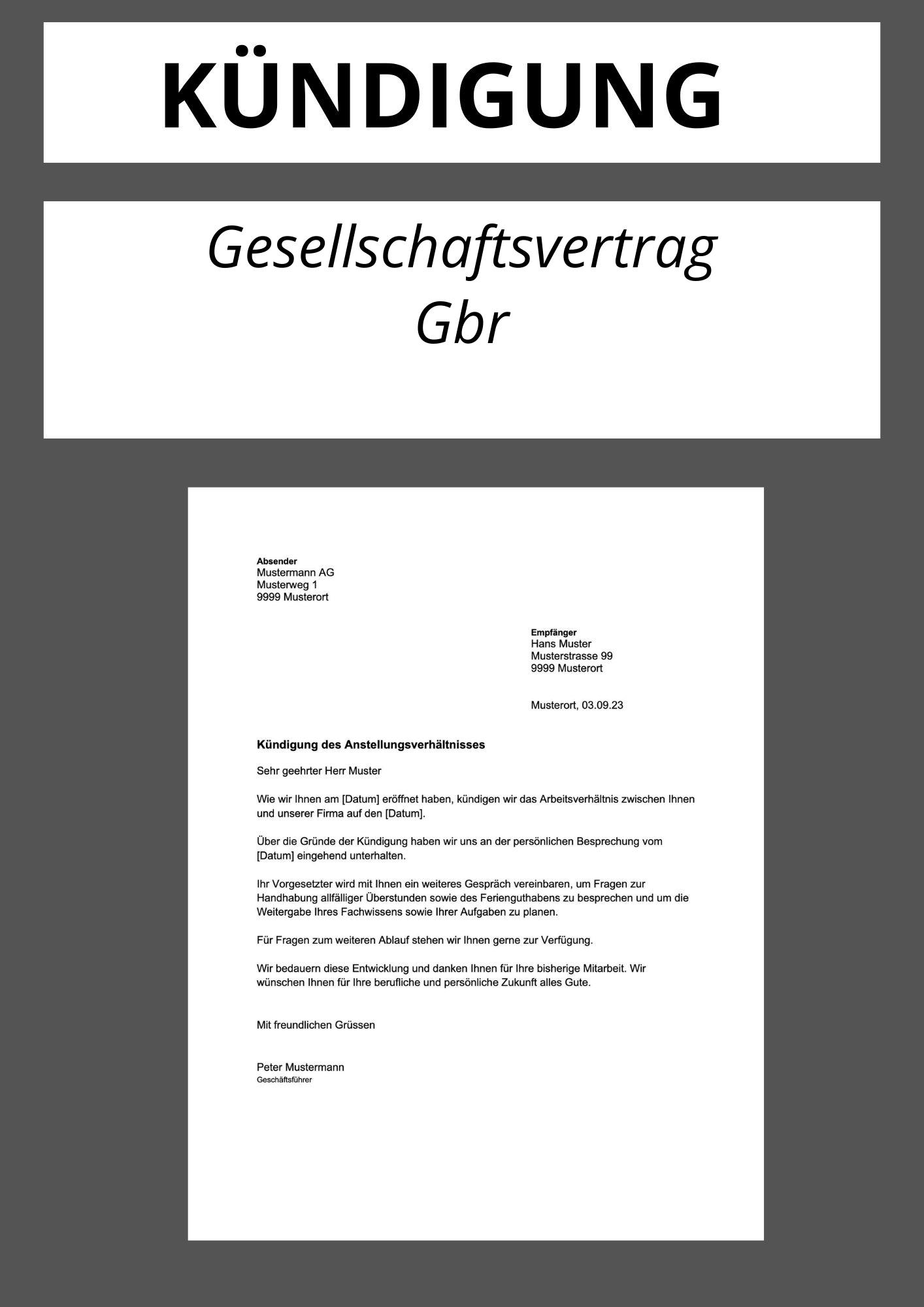 Kündigung Gesellschaftsvertrag Gbr Muster
